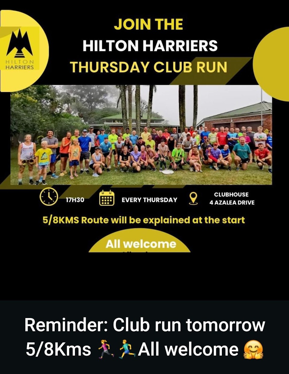 Hilton Harriers Thursday Club Run - HiltonVillage.co.za